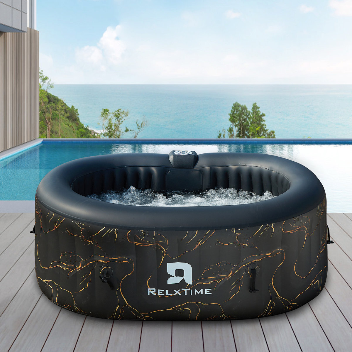 RELXTIME 2 Person Inflatable Hot Tub with Energy-saving Insulation Cover, LED Lamp,Oval Portable ...